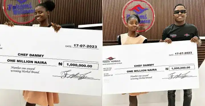 Jubilation as Chef Dammy receives N1 million from businessman (Photos)