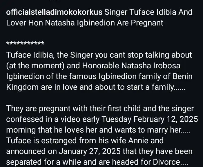 2Face, Hon. Natasha reportedly expecting first child